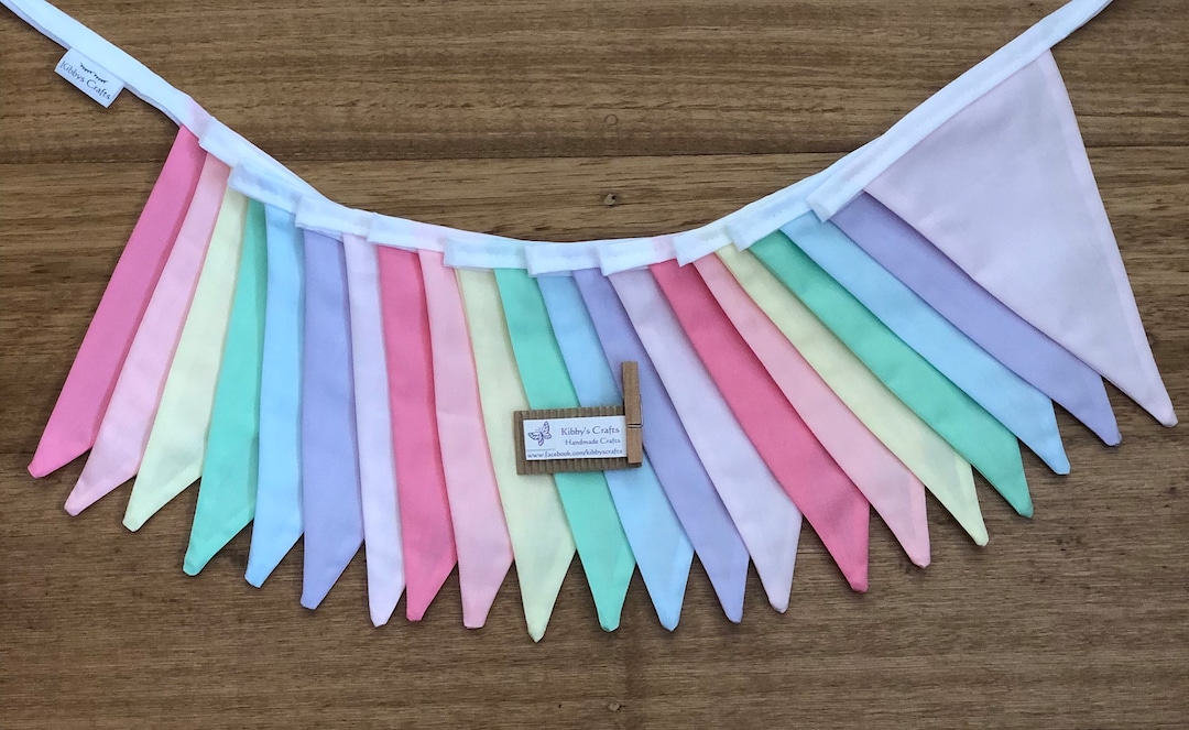 Bunting Pastel Rainbow Fabric Flags 3mt Nursery Decor Party Banner ...