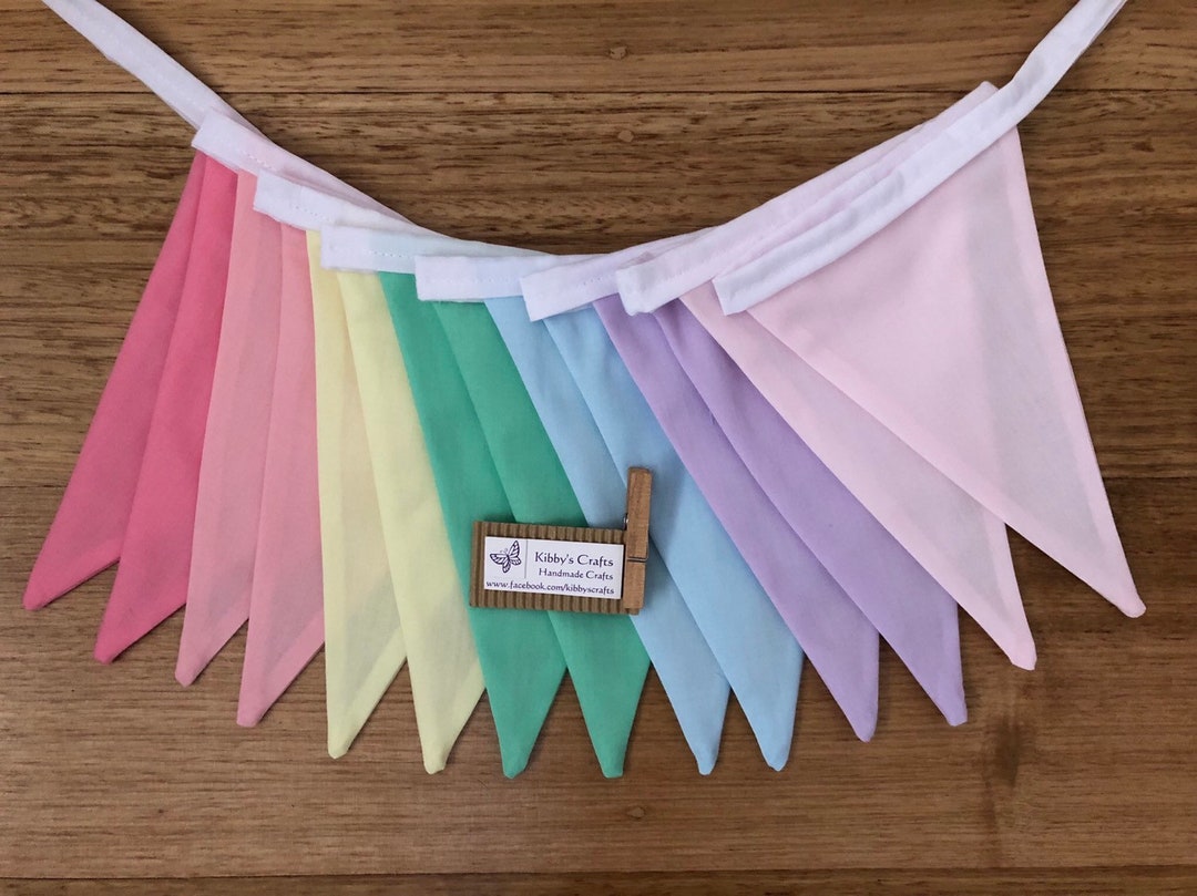 Bunting Pastel Flags Rainbow Fabric 1 Nursery Decor Flags, Hanging ...
