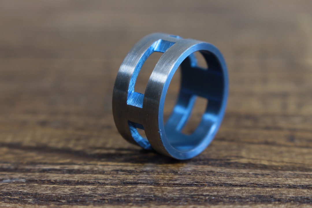 Blue Anodized Titanium Ring: Industrial Mechanical Style - Etsy