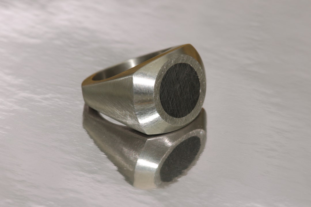 Black Resin Center Signet Ring, Seal Rings for Men, Stainless Steel ...