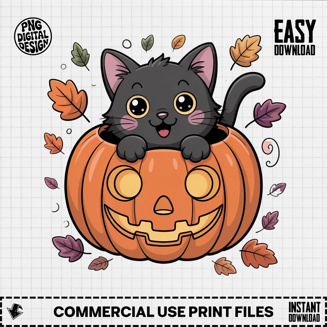 Black Cat Pumpkin Digital, PNG Sublimation, Fall Vibes, Halloween Decor ...
