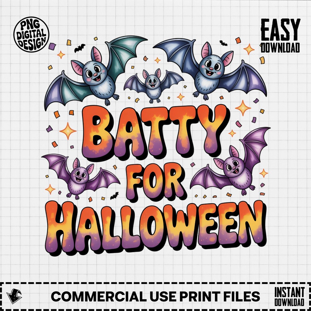 Batty for Halloween Digital, PNG Sublimation Image, Cute Bats Graphic ...