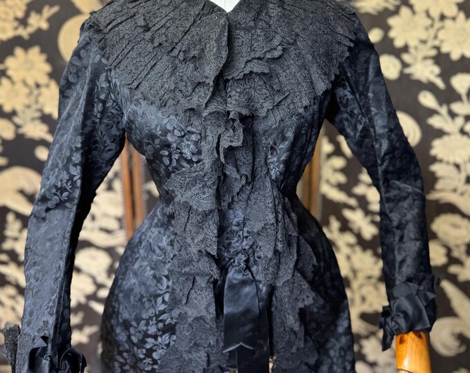 French Antique Victorian Black Crepe Mourning Bonnet With Bow & Ribbon ...