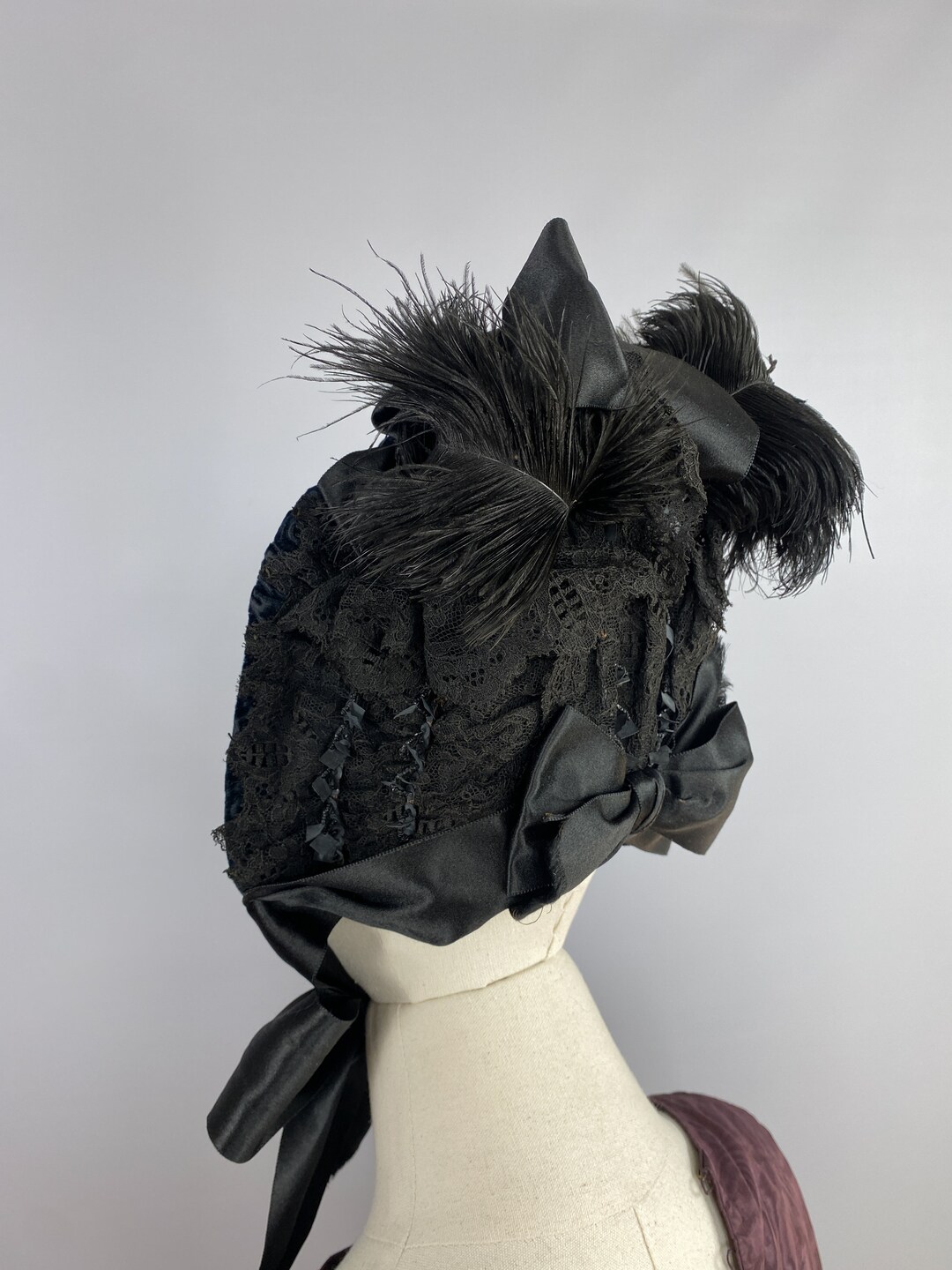 French Late 1800s Mourning Bonnet Victorian Black Lace and - Etsy