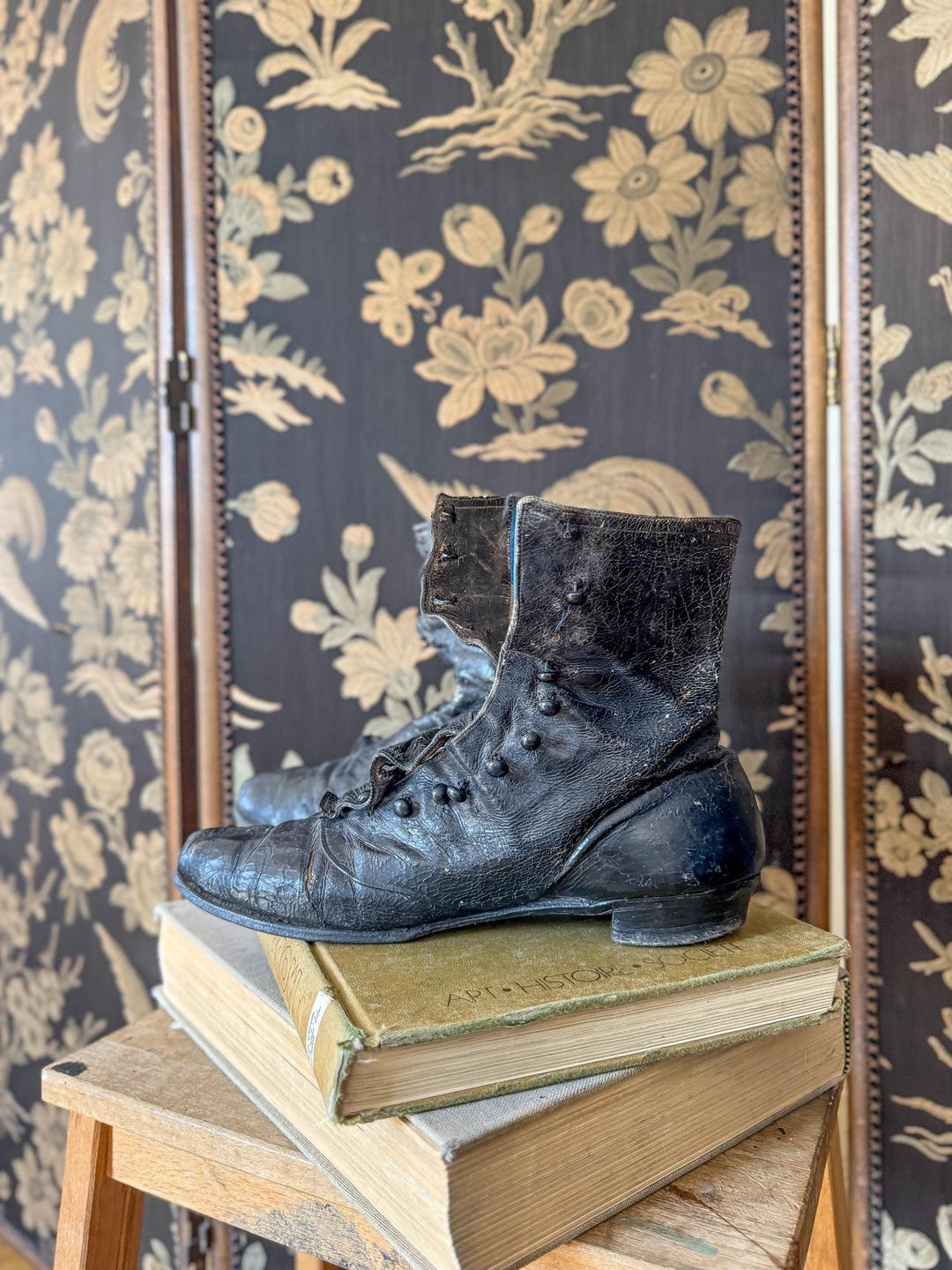French Antique Button Boots, Men's 1900s Black Leather Ankle Boots - Etsy