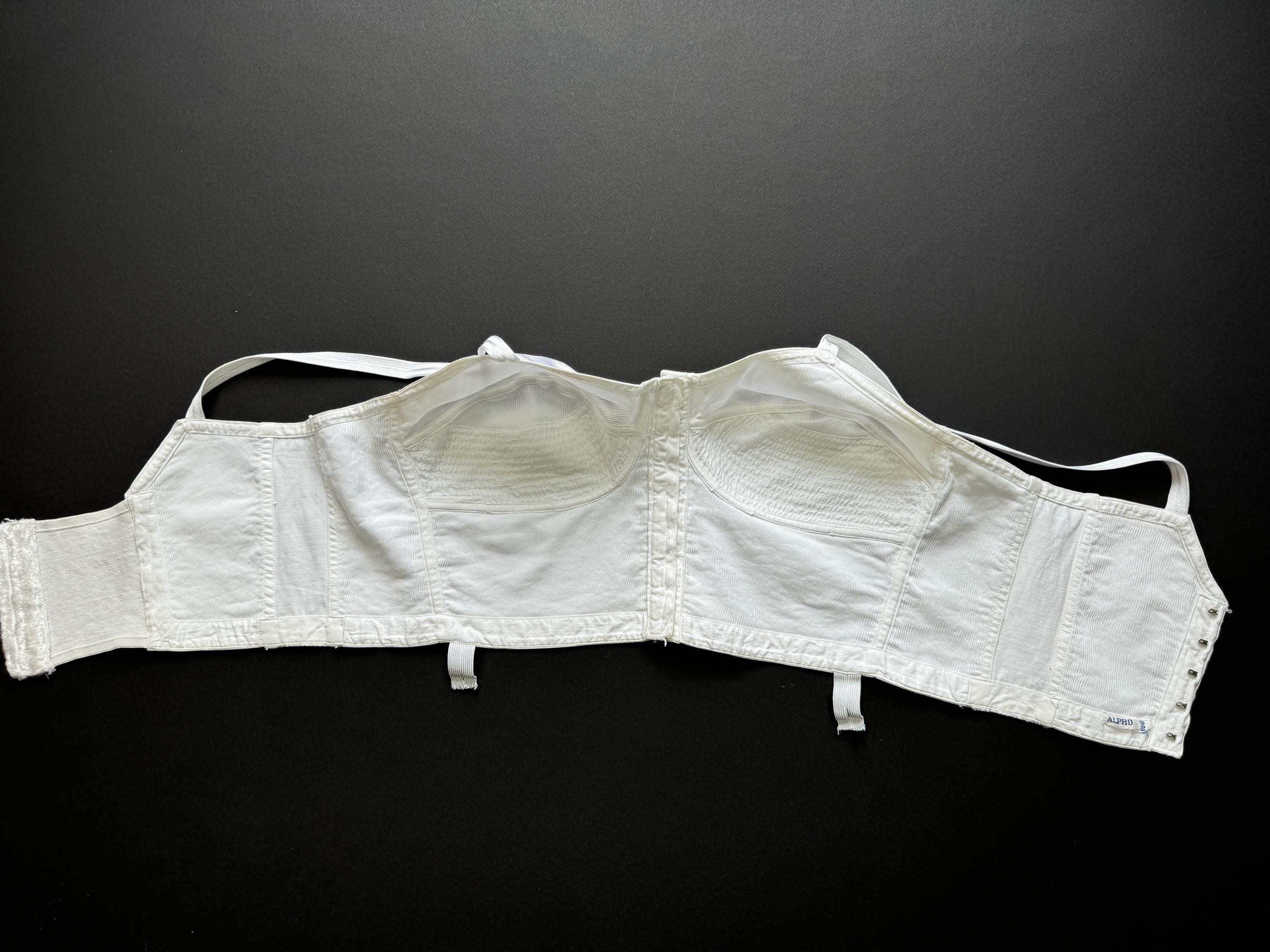 1950s French White Bullet Bra, Satin Bustier Top With Pointed Cups Size ...
