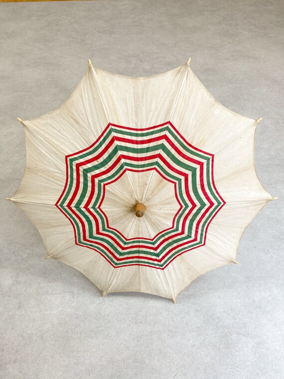 Early 1900's French sun parasol, Edwardian era stripe… - Gem