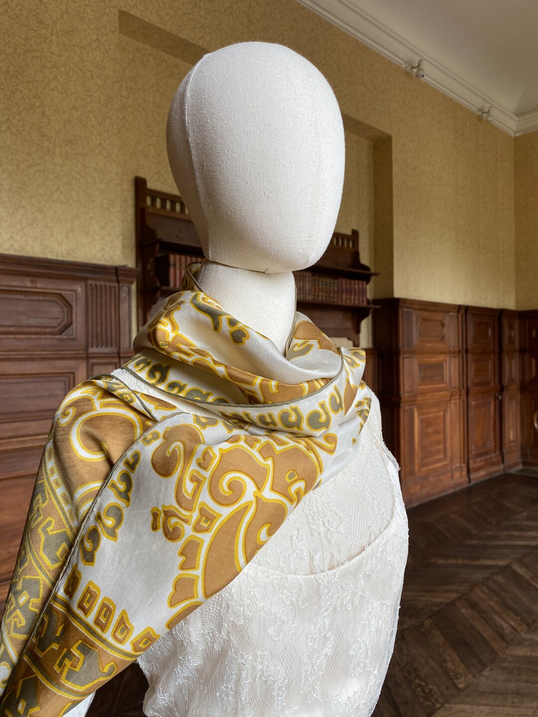 French Vintage Scarf Maggy Rouff Silk Scarf, Khaki Olive Green Scarf - Etsy