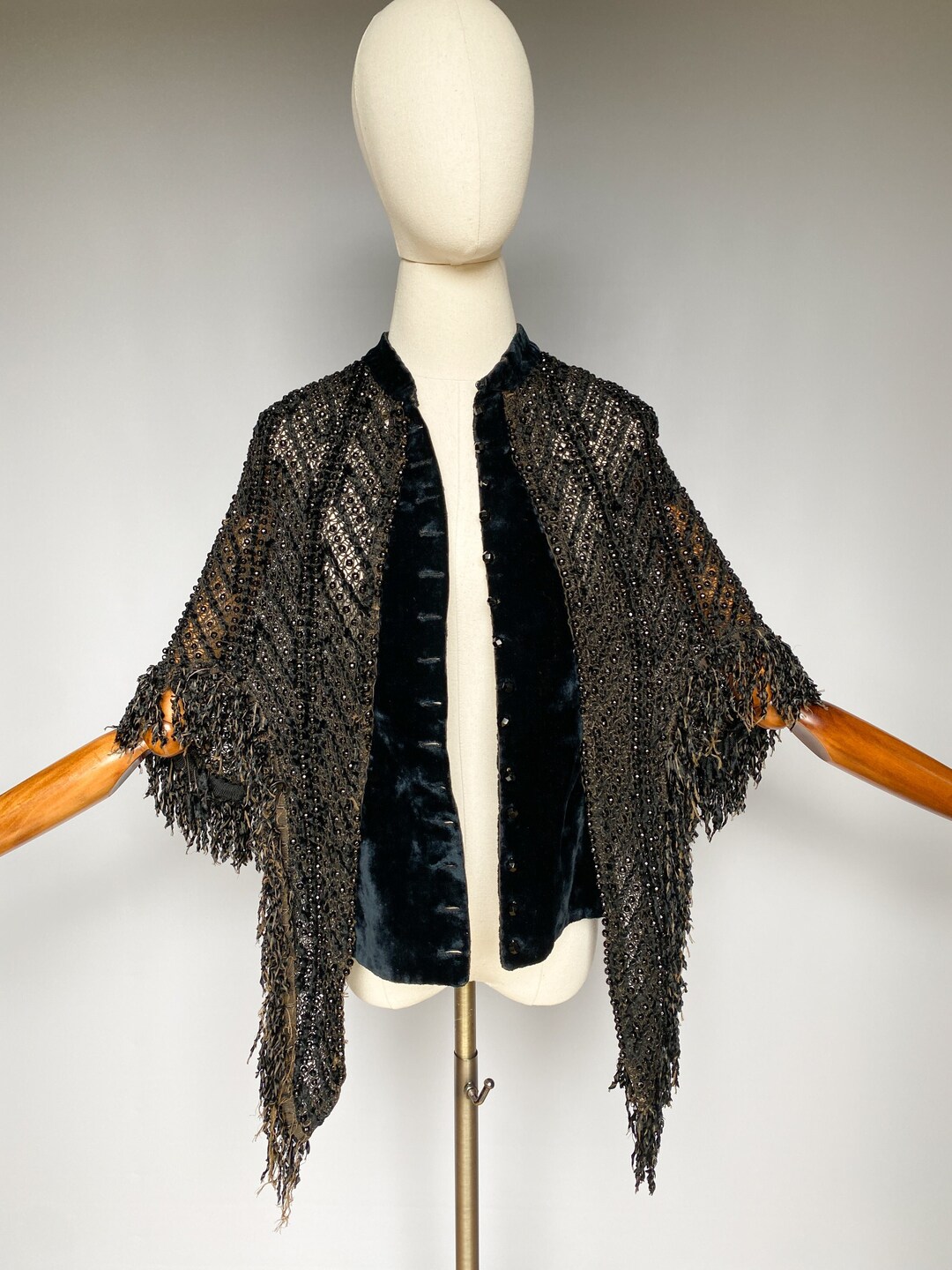 French Antique Cape or Mantle, Victorian Mourning Cape of Silk and Jet ...