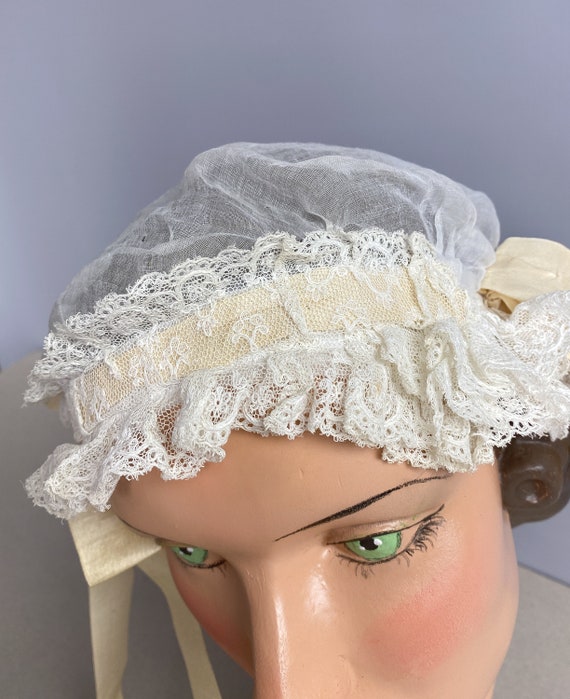 Antique lace bonnet, Edwardian bridal headpiece with … - Gem