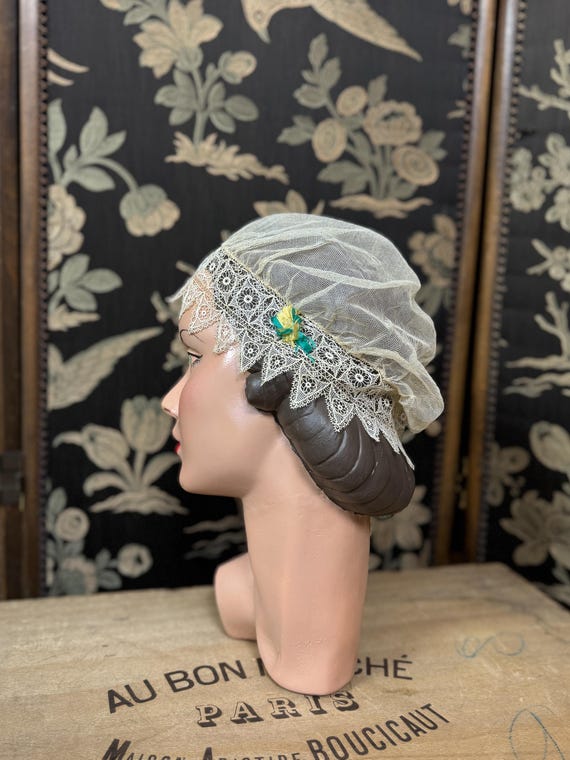 1920s bonnet or cap, French lace Juliet cap, antique … - Gem