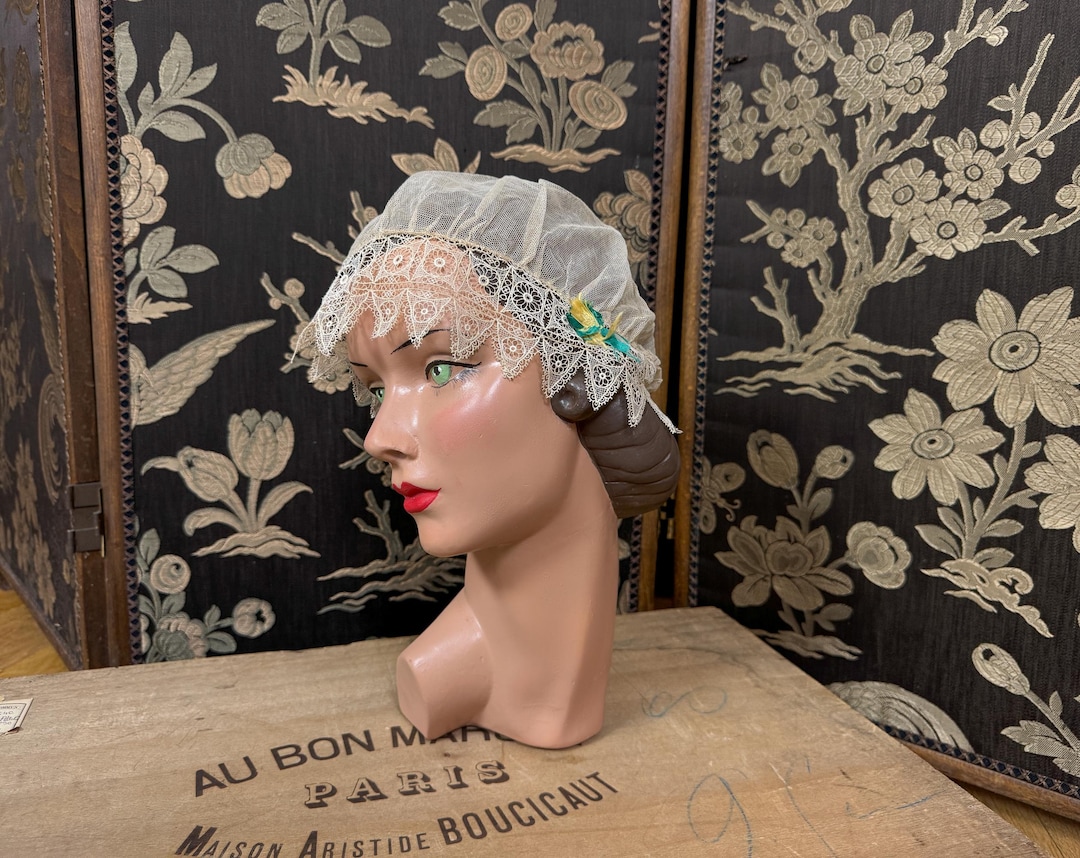 1920s Bonnet or Cap, French Lace Juliet Cap, Antique Headpiece From ...