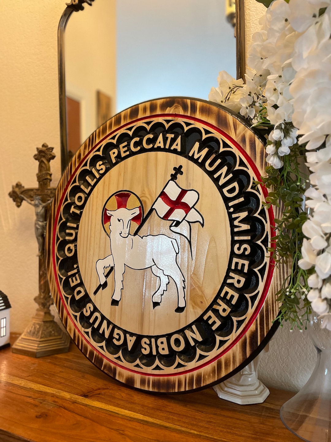 Agnus Dei Wood Carving: Hand-painted Catholic Art (24" Diameter) - Etsy