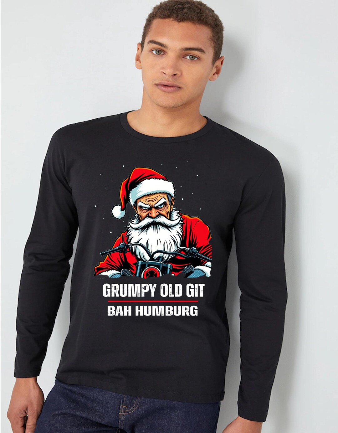 Grumpy Old Git Bah Humbug Biker Motorcycle Themed Christmas Tee Tshirt T-shirt Long Sleeve Black ...