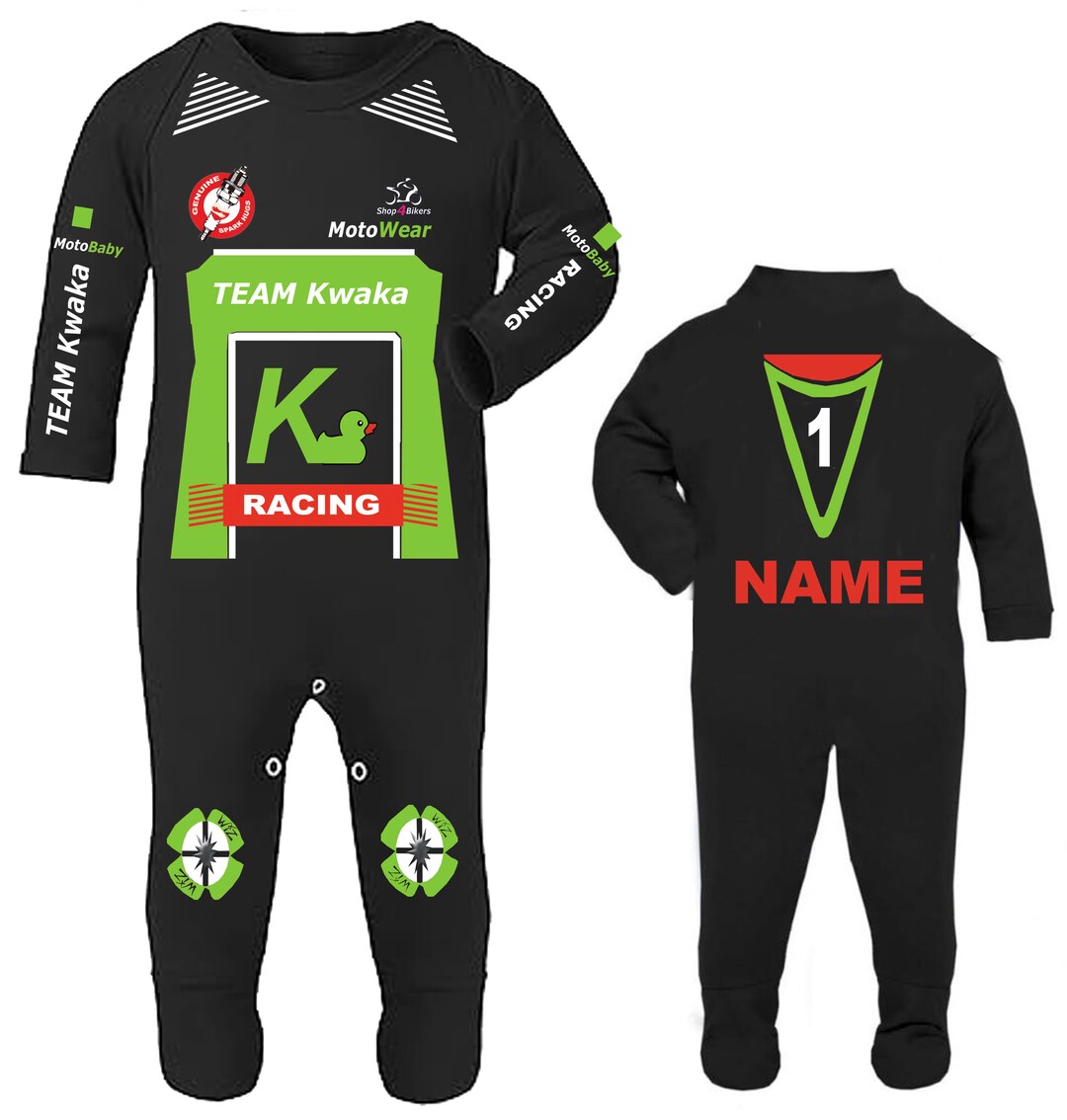 Motorcycle Baby Biker Babygrow Team Kwaka Green Racing Race Romper Suit ...