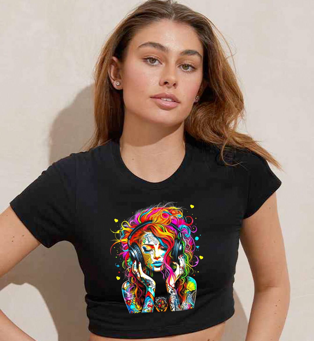 Ladies Women Girl Crop Top Black Funky DJ Star 100% Cotton - Etsy