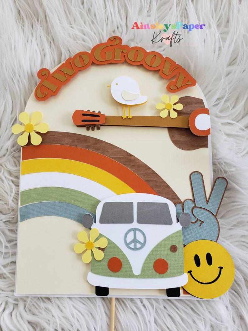 Retro Cake Topper Onestock Banner Woodstock Theme Party Two - Etsy