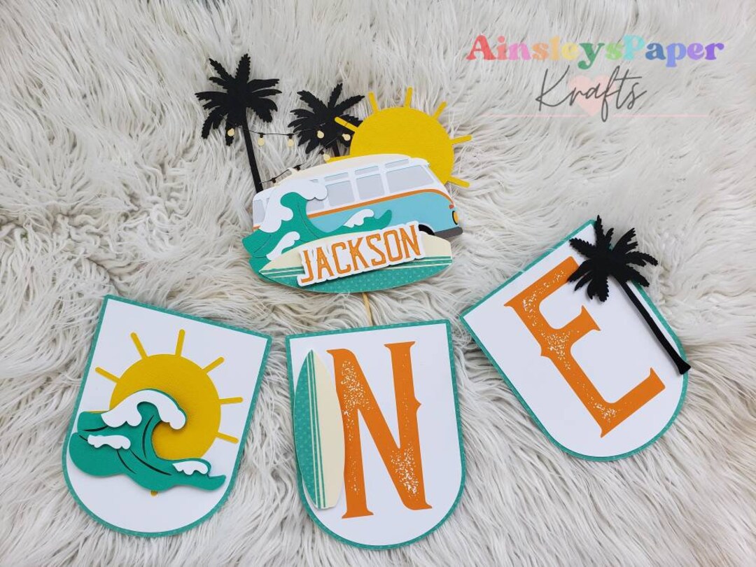 Surfs up Birthday Banner, Wave Cake Topper, Surfboard Party Decor - Etsy