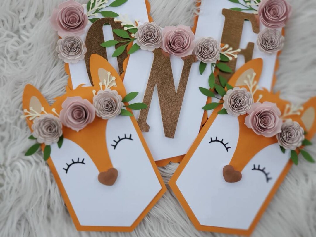 Fox Banner,woodland Animals Birthday, Fox Birthday Banner, Fox Floral ...