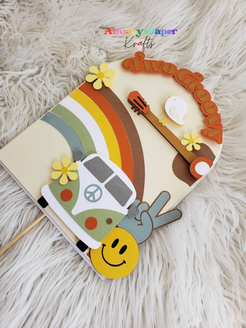 Retro Cake Topper Onestock Banner Woodstock Theme Party Two - Etsy