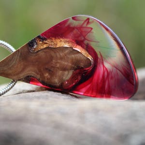 Red Resin Necklace Wood Resin Pendant Gift Necklace Wooden - Etsy