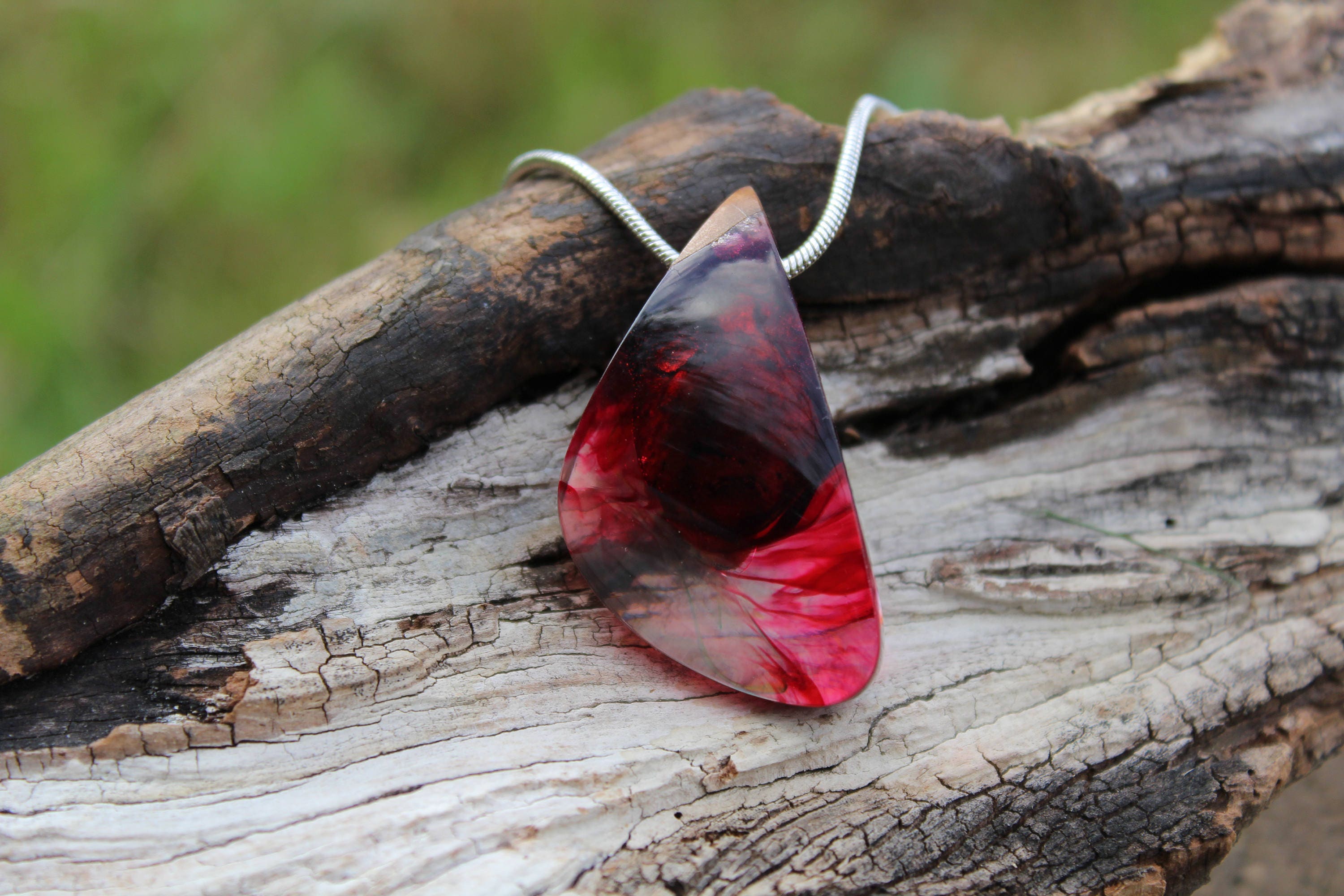 Red Resin Necklace Wood Resin Pendant Gift Necklace Wooden - Etsy