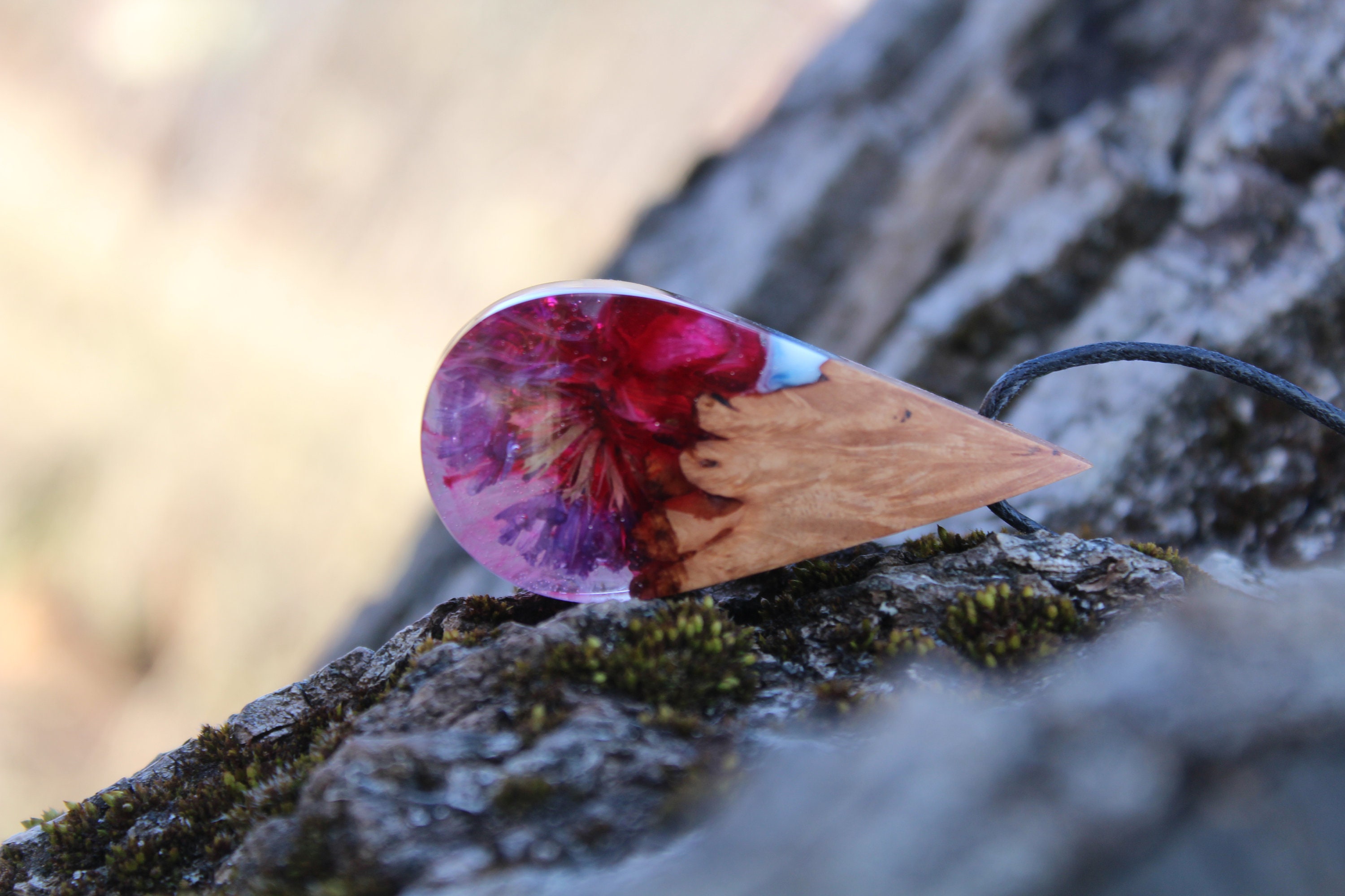 Pendant With a Flower in Transparent Red Epoxy Resin With a - Etsy