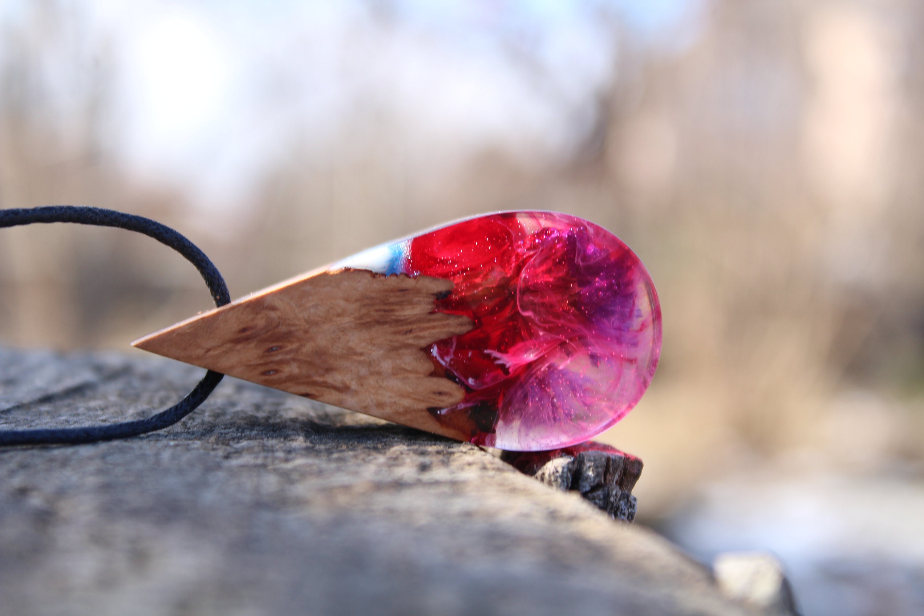Pendant With a Flower in Transparent Red Epoxy Resin With a - Etsy