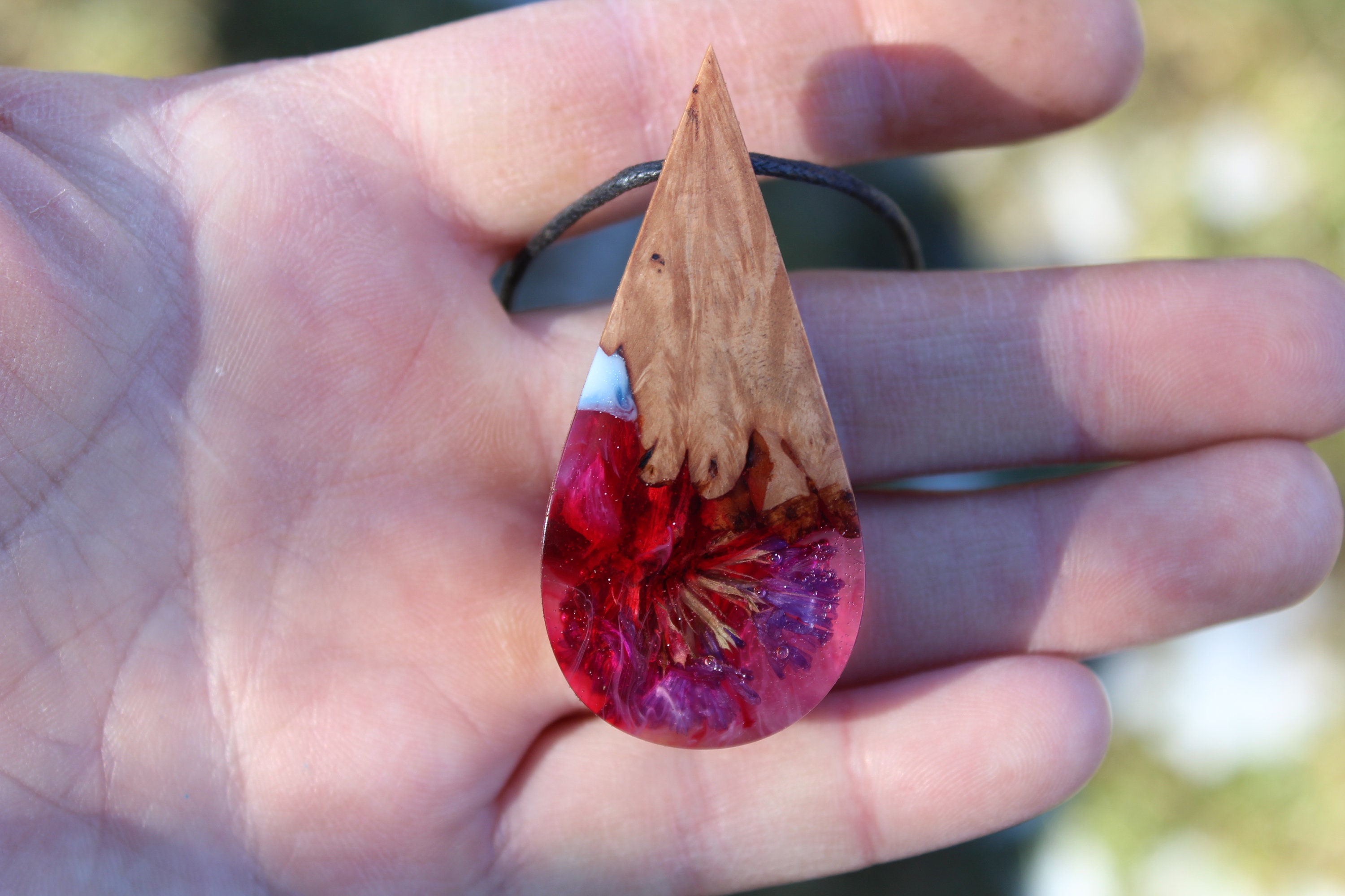 Pendant With a Flower in Transparent Red Epoxy Resin With a - Etsy