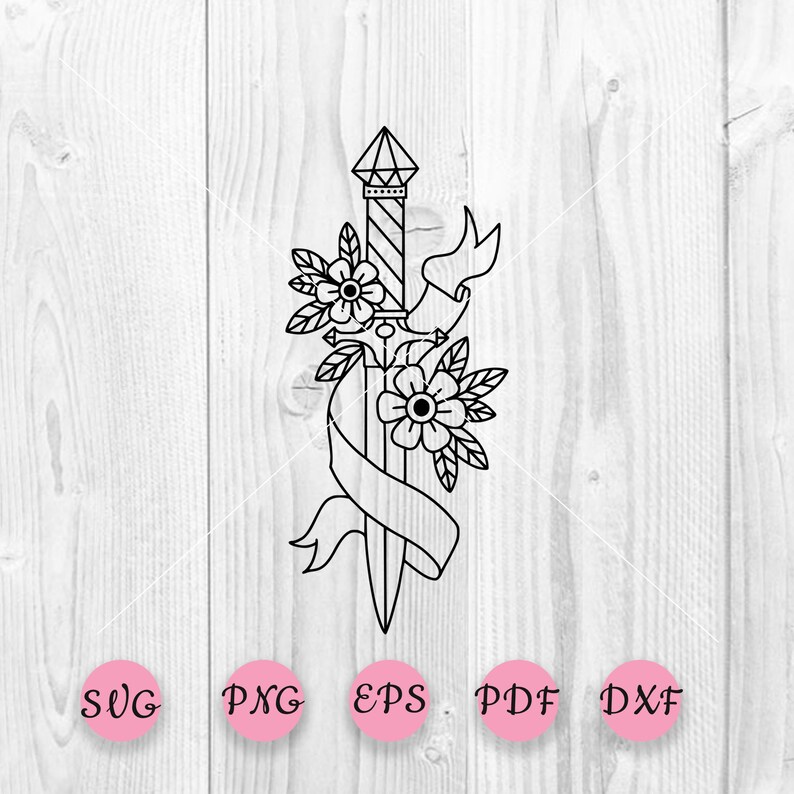 Knife and Roses Svg Sword Svg Flower Sword Svg File Floral - Etsy