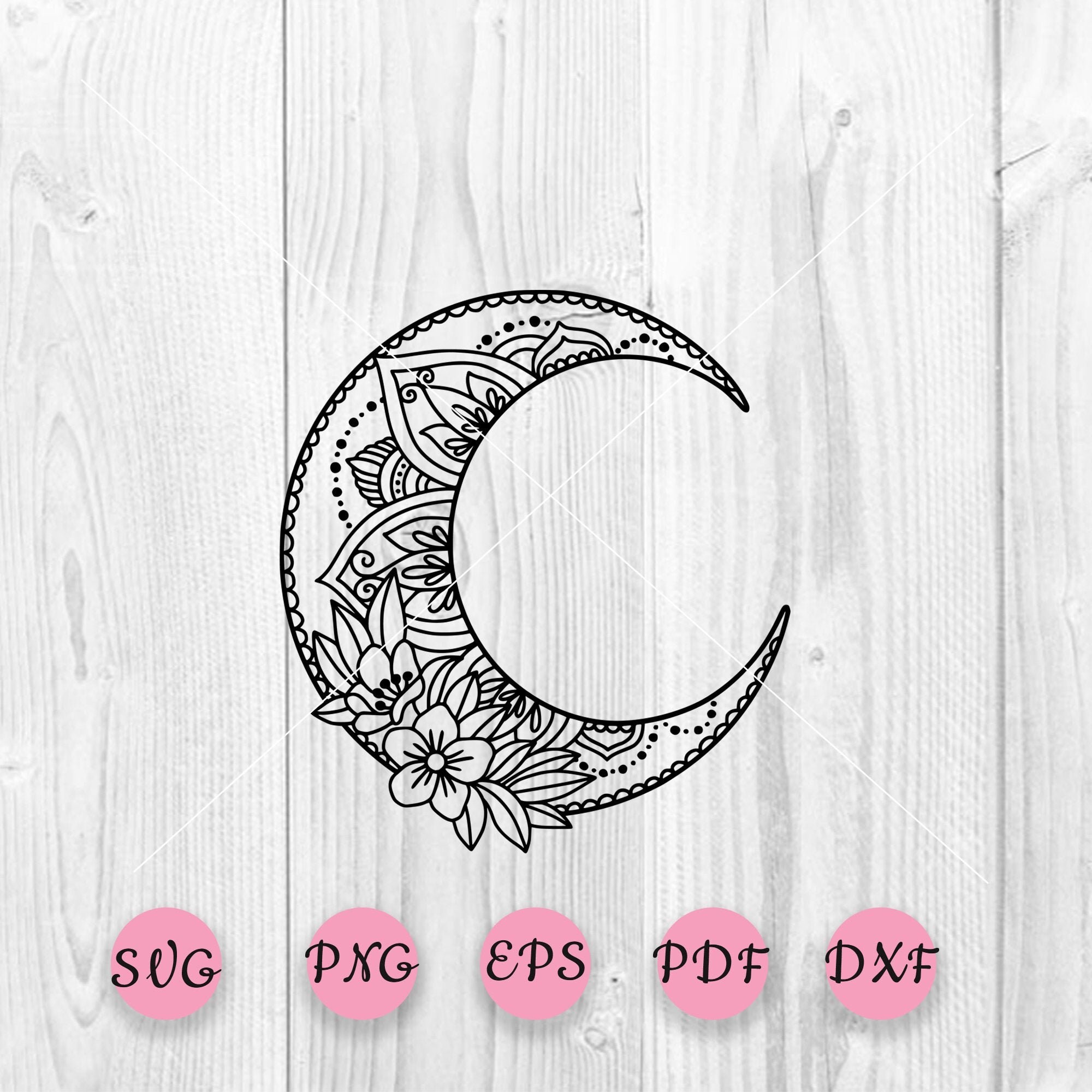 Moon Svg Moon With Flowers Cut Files Moon Silhouette - Etsy