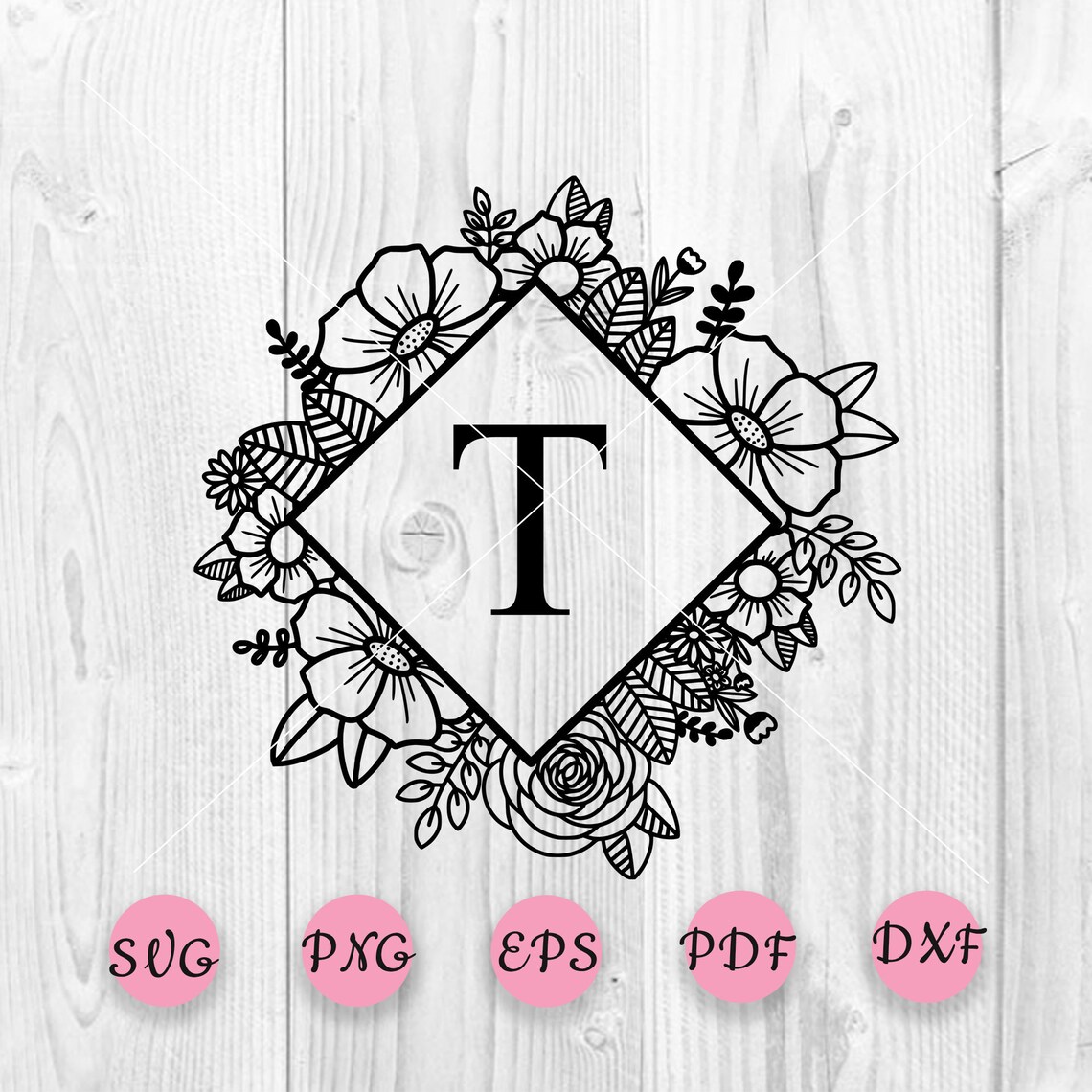 Letter Frame Svg Letter T Svg Floral Frame SVG Floral Frame - Etsy