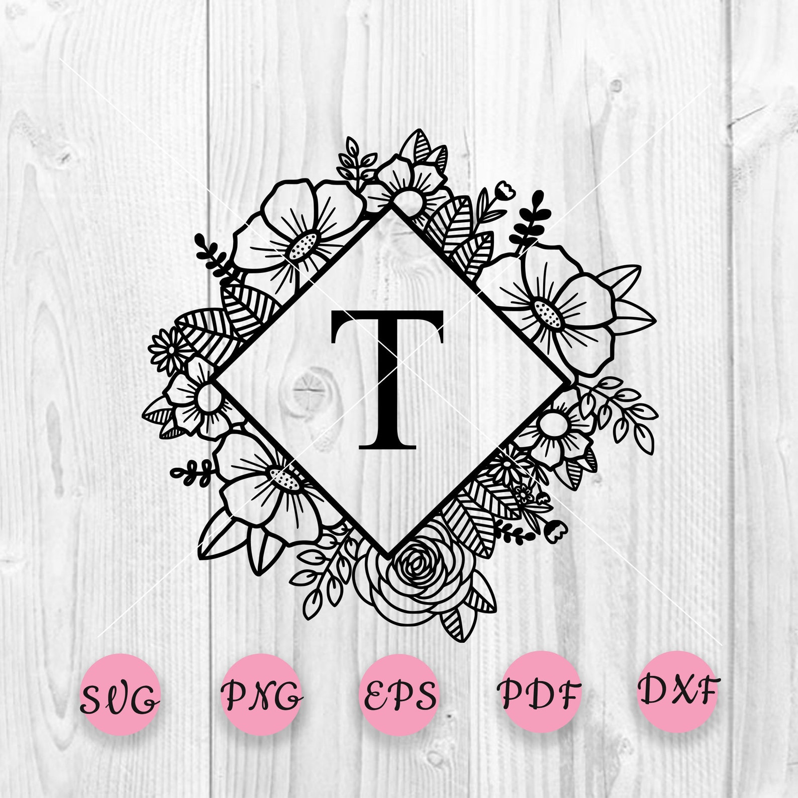 Letter Frame Svg Letter T Svg Floral Frame SVG Floral Frame - Etsy