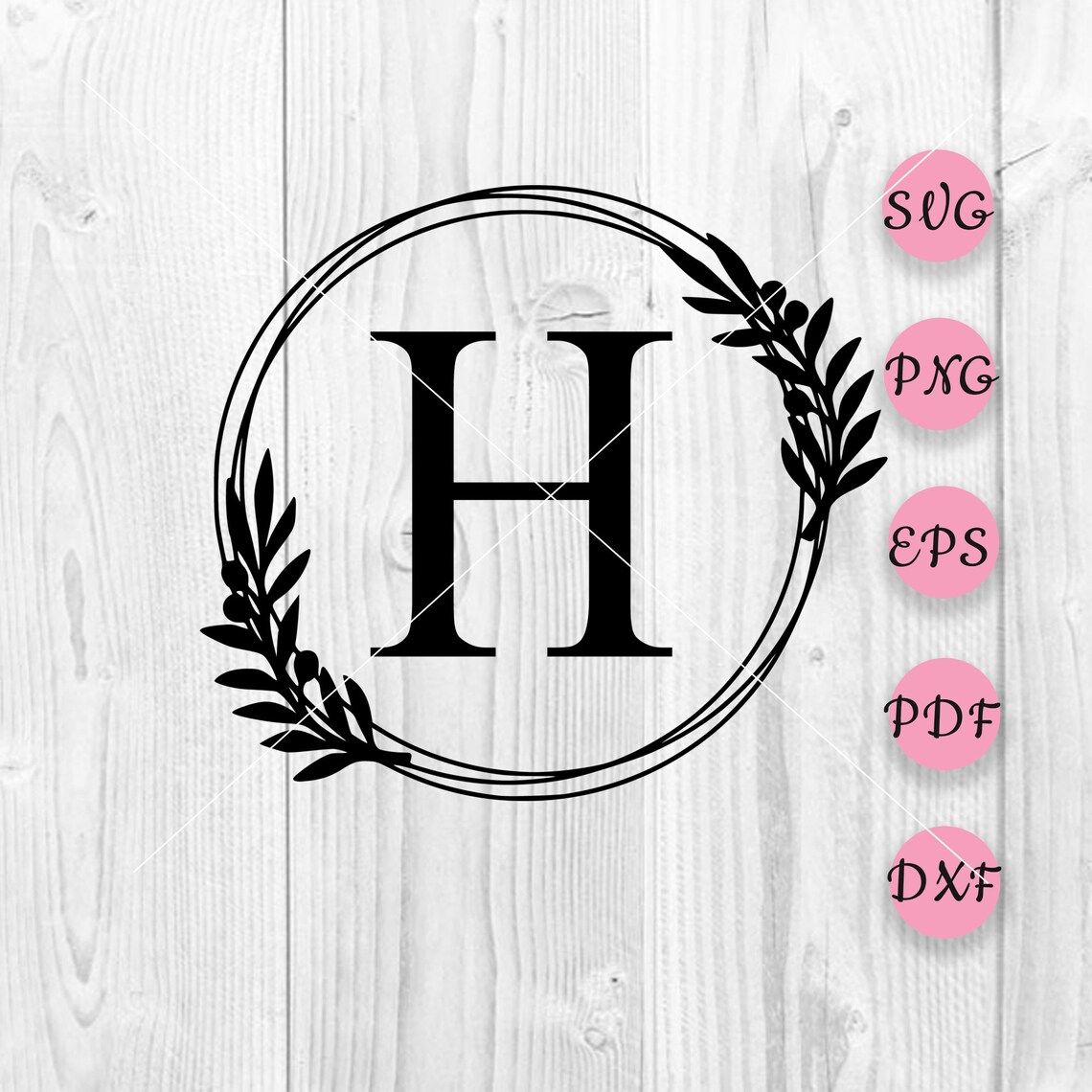 Frame Letter H Svg Wreath SVG Leafy Wreath SVG Monogram | Etsy