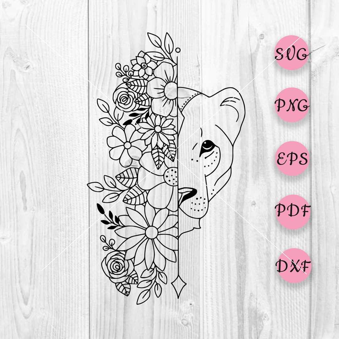 Leona svg, imágenes prediseñadas de león, flor de león svg, cara de león svg, león floral ...