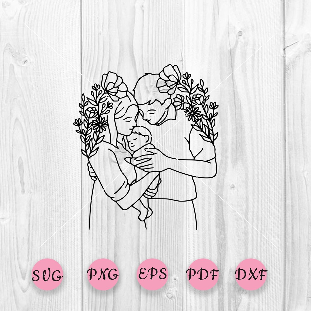 Floral Mom Dad and Baby Svg Mom Svg Mother Svg Father With - Etsy