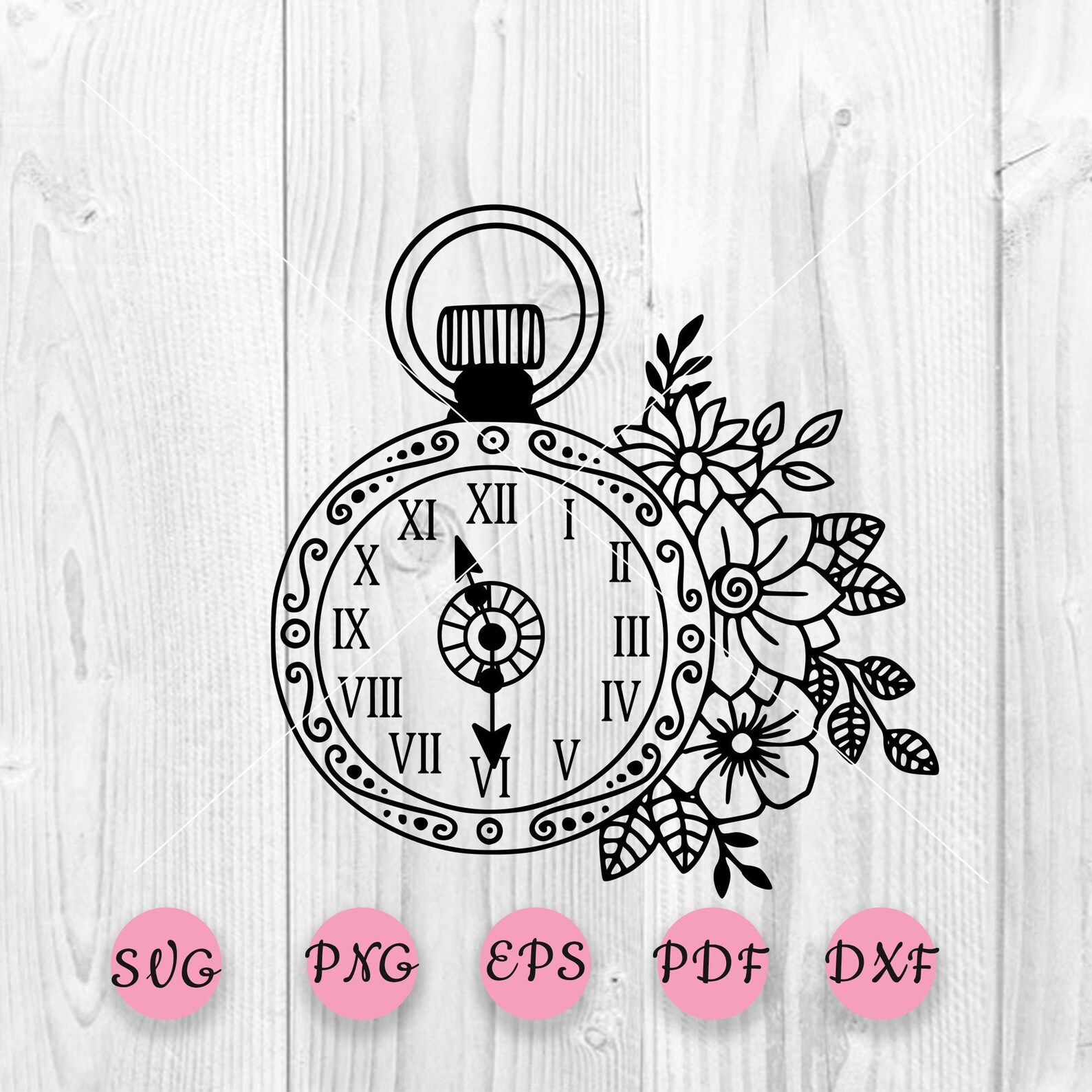 Floral Clock SVG Vintage floral clock SVG Pocket clock svg | Etsy