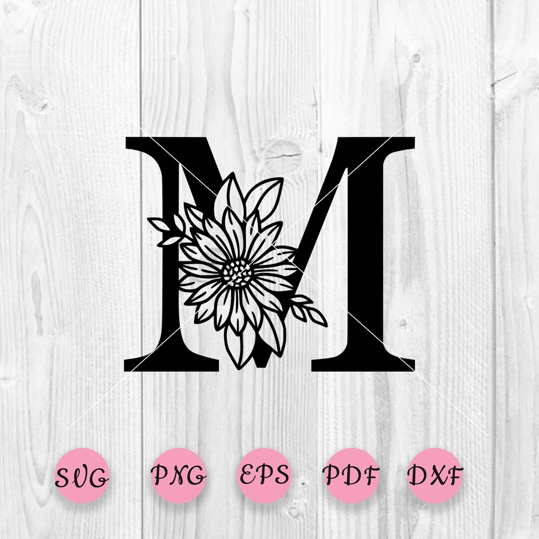 Girasol Letra M svg, Letra botánica M SVG, Una letra M svg, Alfabeto ...