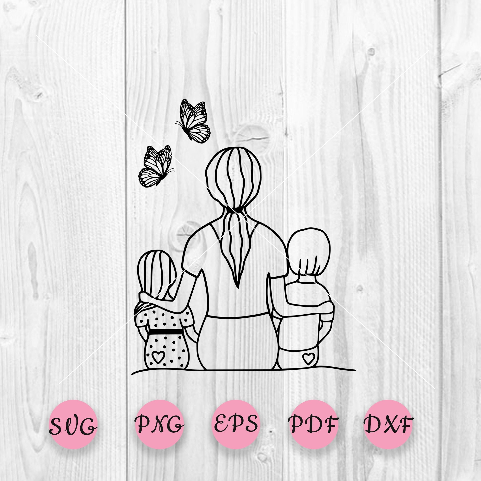 Madre Con Hijo E Hija Svg Madre Svg Hijas Svg Familia Svg Etsy México