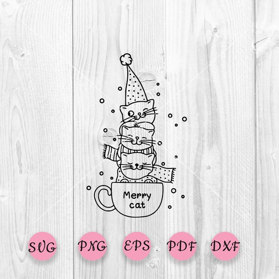 Merry Cat Svg Christmas Cats Svg Cute Cats Silhouette Merry | Etsy