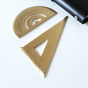 Minimalistic Brass Ruler, Protractor Ruler, Triangle Ruler, Gold Ruler ...