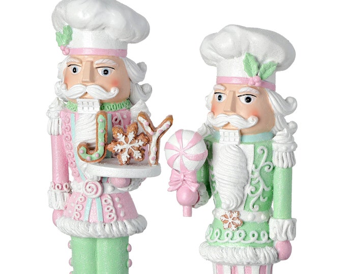 Chef Bakery Pastel Nutcracker Pink and Mint Green 11.5 Resin Pastel Candy Nutcracker Set of 2 ...
