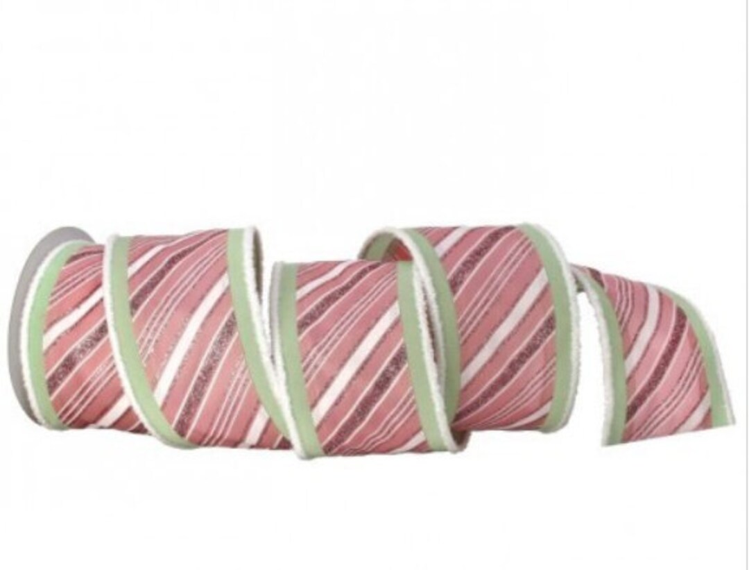 Peppermint Stripe Glitter Ribbon: Mint Green, Pastel Pink, Fuzzy Trim ...