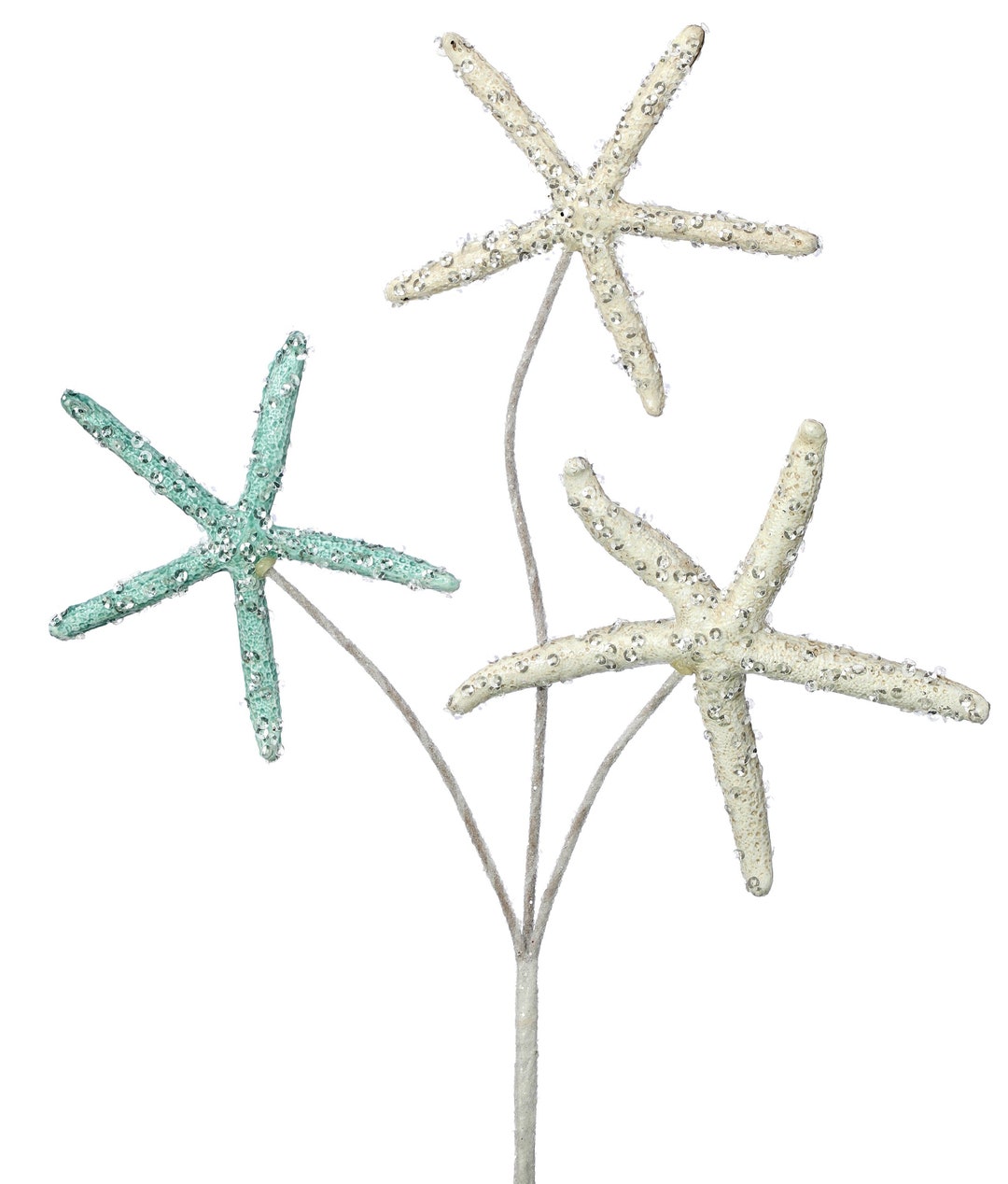 16 Inch Beaded Sequin Triple Starfish Spray Cream and Blue 3 Starfish ...