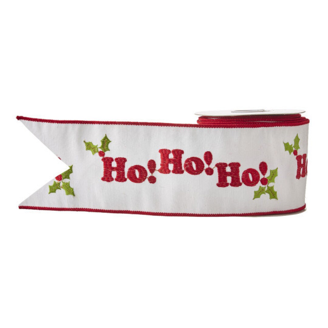 Christmas Ribbon 4 Inch Ribbon Wired Ribbon Ho Ho Ho Ribbon Santa ...