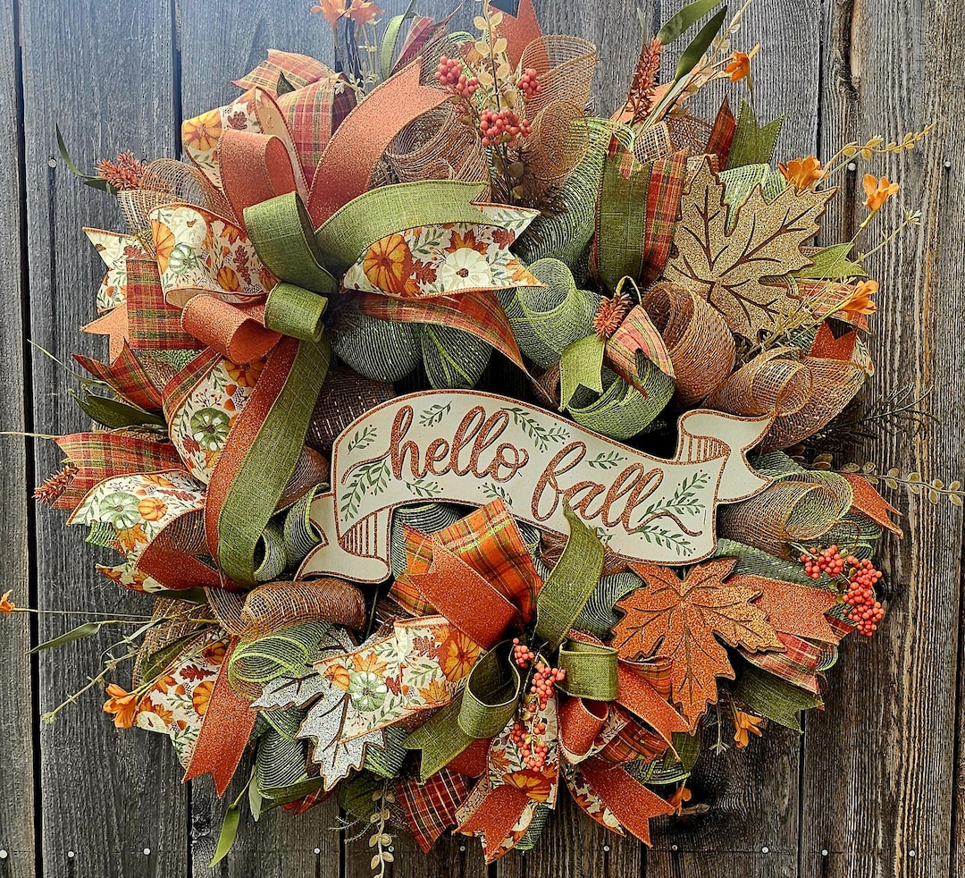 Hello Fall Wreath Autumn Wreath Welcome Fall Decor Fall Leaves Decor ...