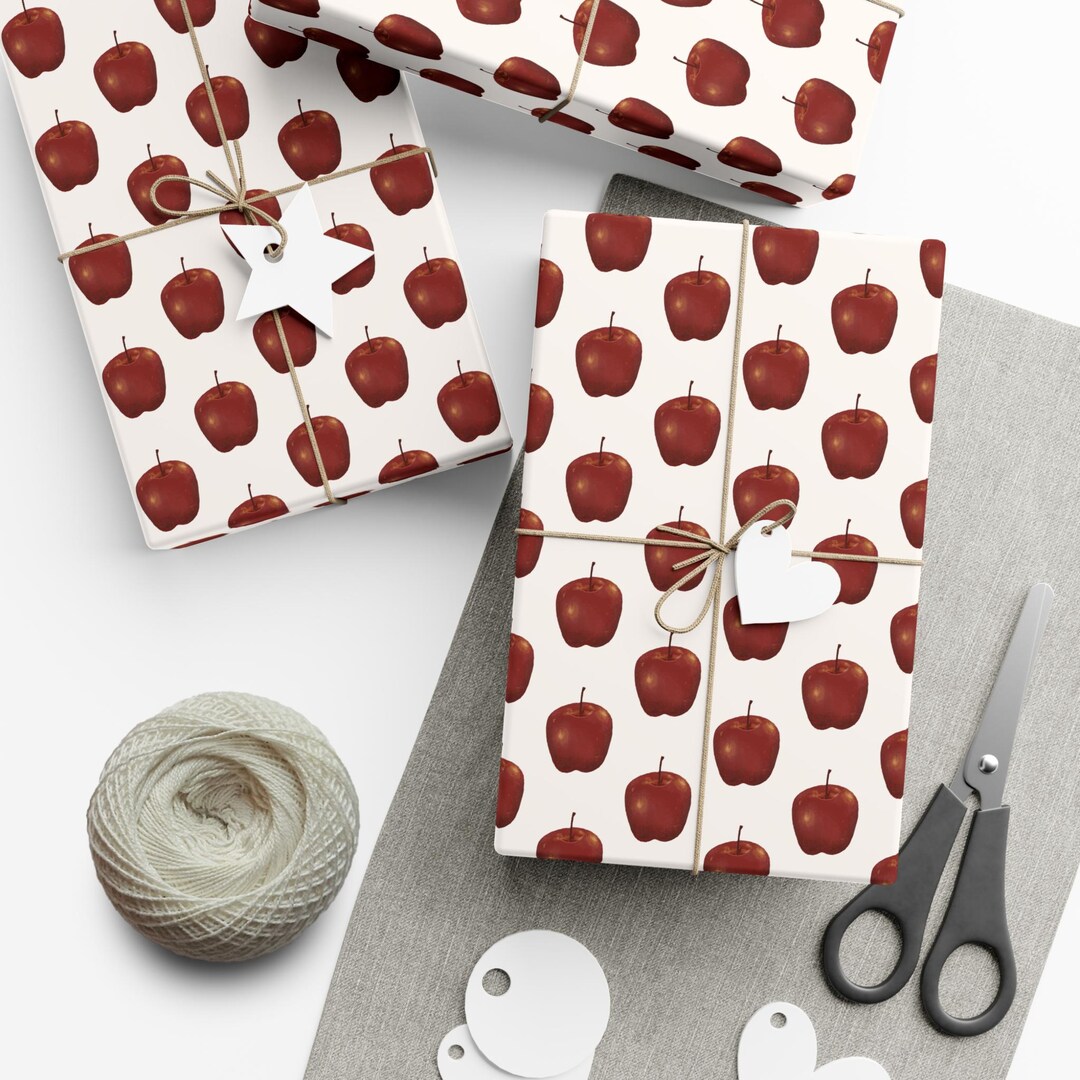 Aesthetic Apple Pattern Gift Wrap Paper, Holiday Wrapping Paper, Eco ...