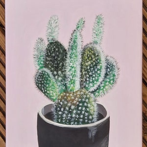 Realistic Cactus Artwork, Acrylic Paint on Stretched Canvas, Original ...