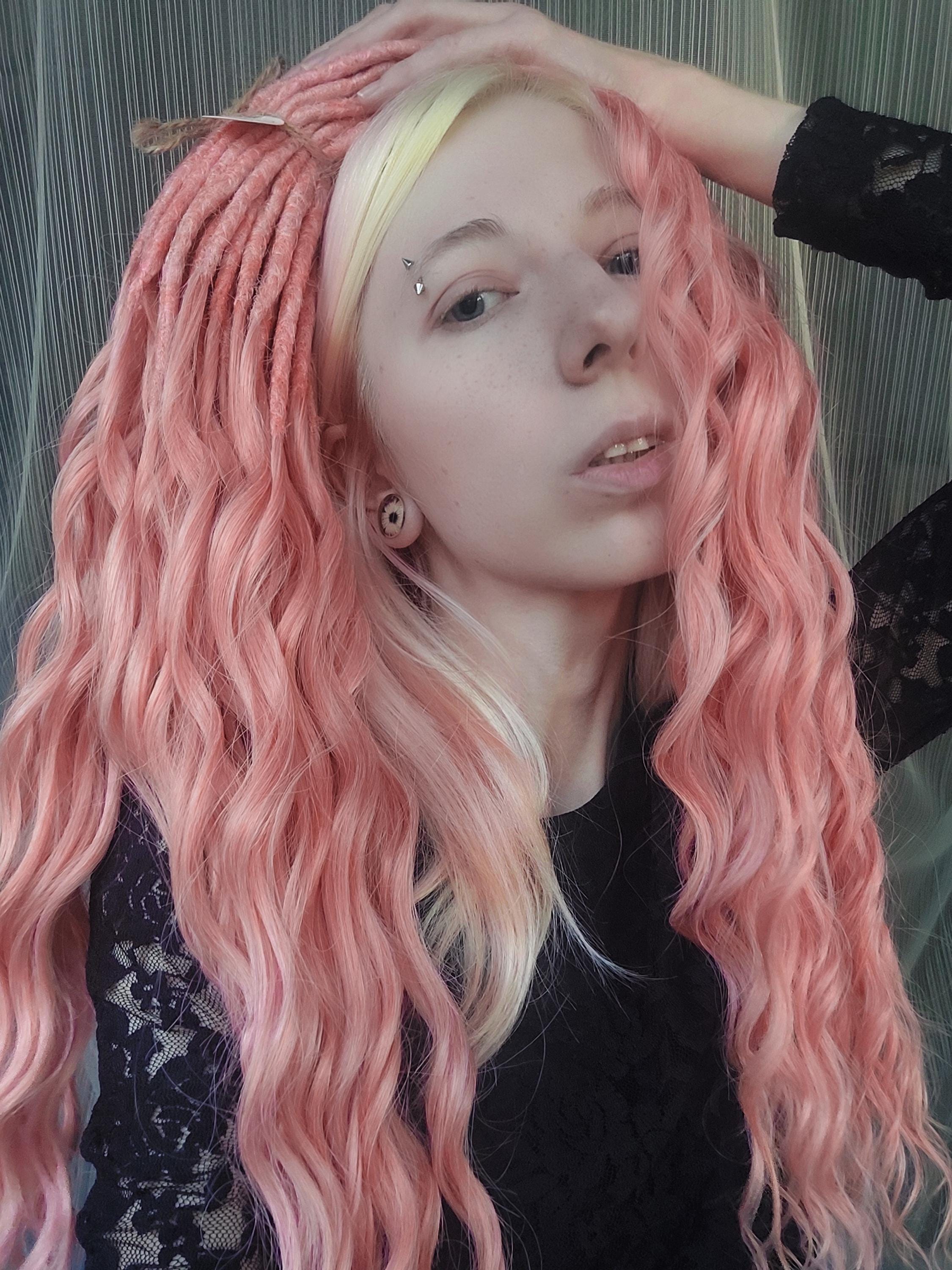 Peach Dreads Wavy Curly Dread Coral Synthetic Dreadlocks Extension Soft ...
