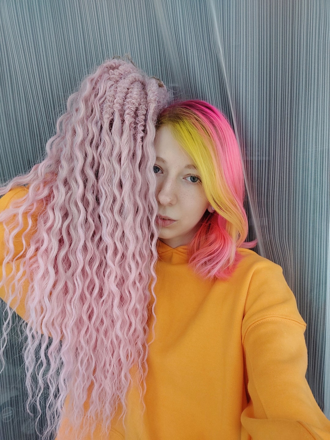Soft Pink Dreads Synthetic Curly Dreads Extensions Dreadlocks Wavy ...
